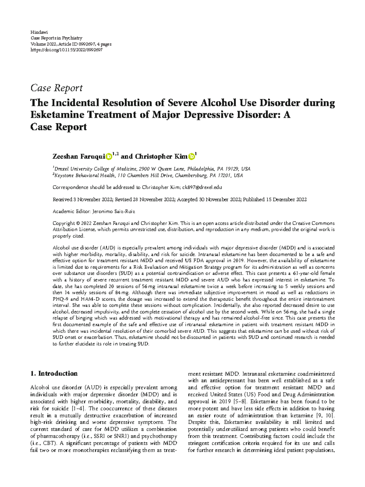 Alcoholismo y depresion - Case Report The Incidental Resolution of ...
