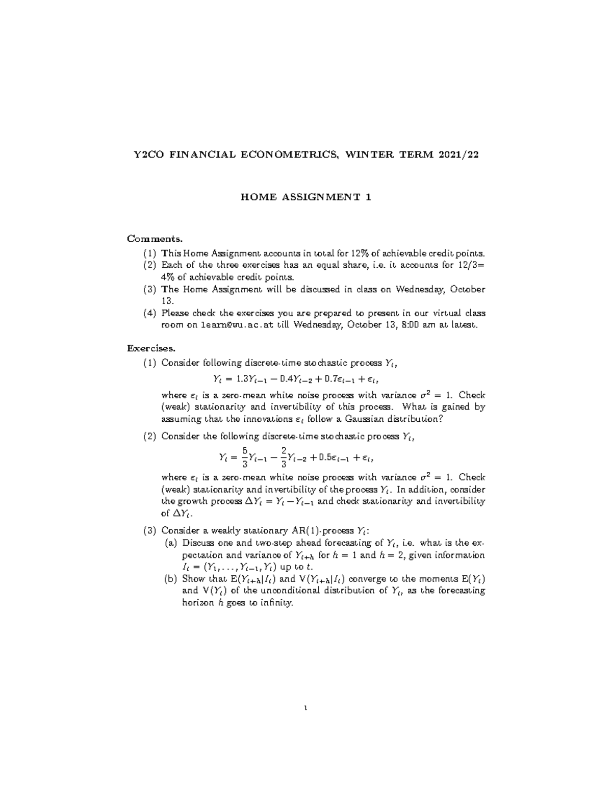 Exercises 1 for financial econometrics - Y2CO FINANCIAL ECONOMETRICS, WINTER TERM 2021/ HOME ...