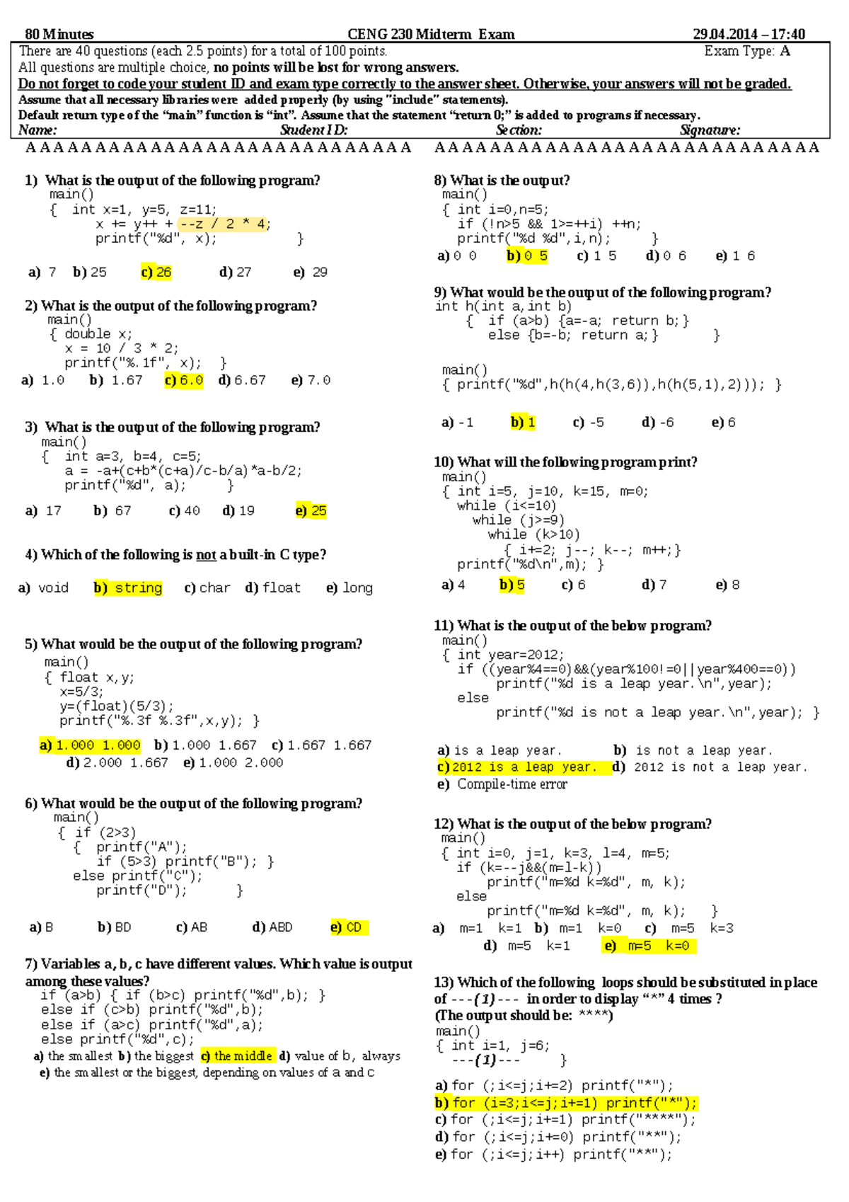2013 2 Midterm - 2013 - 80 Minutes CENG 230 Midterm Exam 29.04 – 17 ...