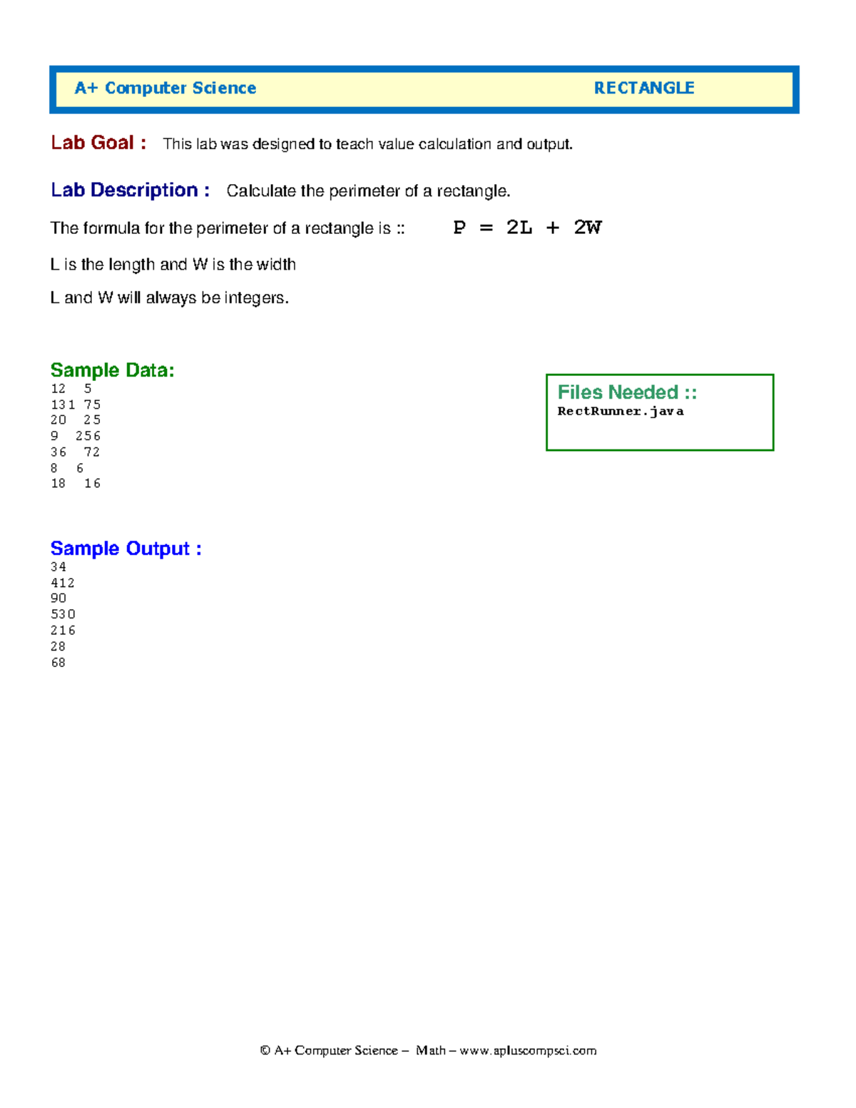 1 - Help study - © A+ Computer Science – Math – apluscompsci Lab Goal ...