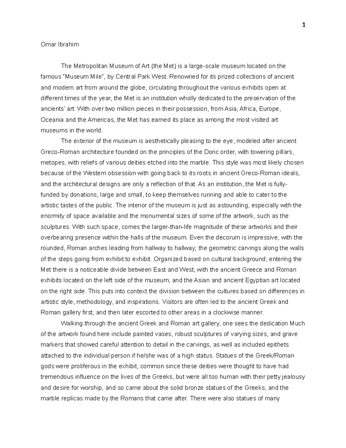 Paper on the Met - Grade: A - Omar Ibrahim The Metropolitan Museum of ...