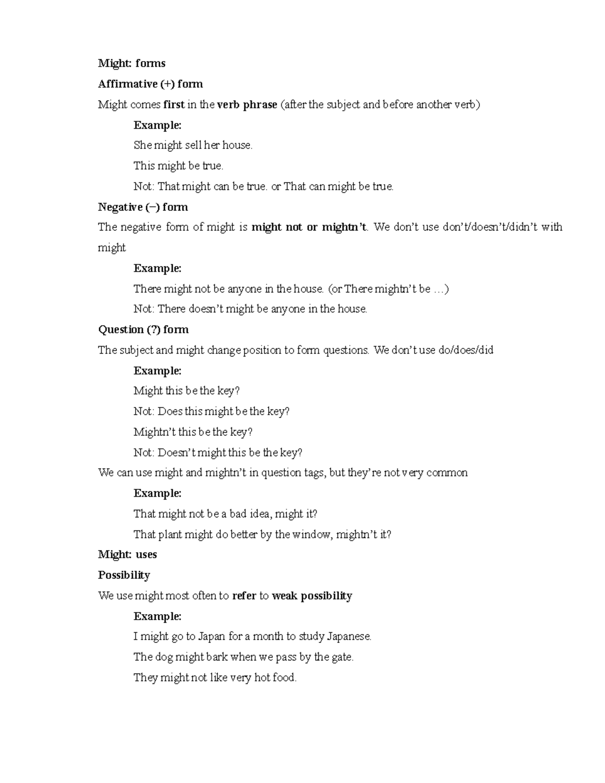 8. Might - Grammar - Might: forms Affirmative (+) form Might comes ...