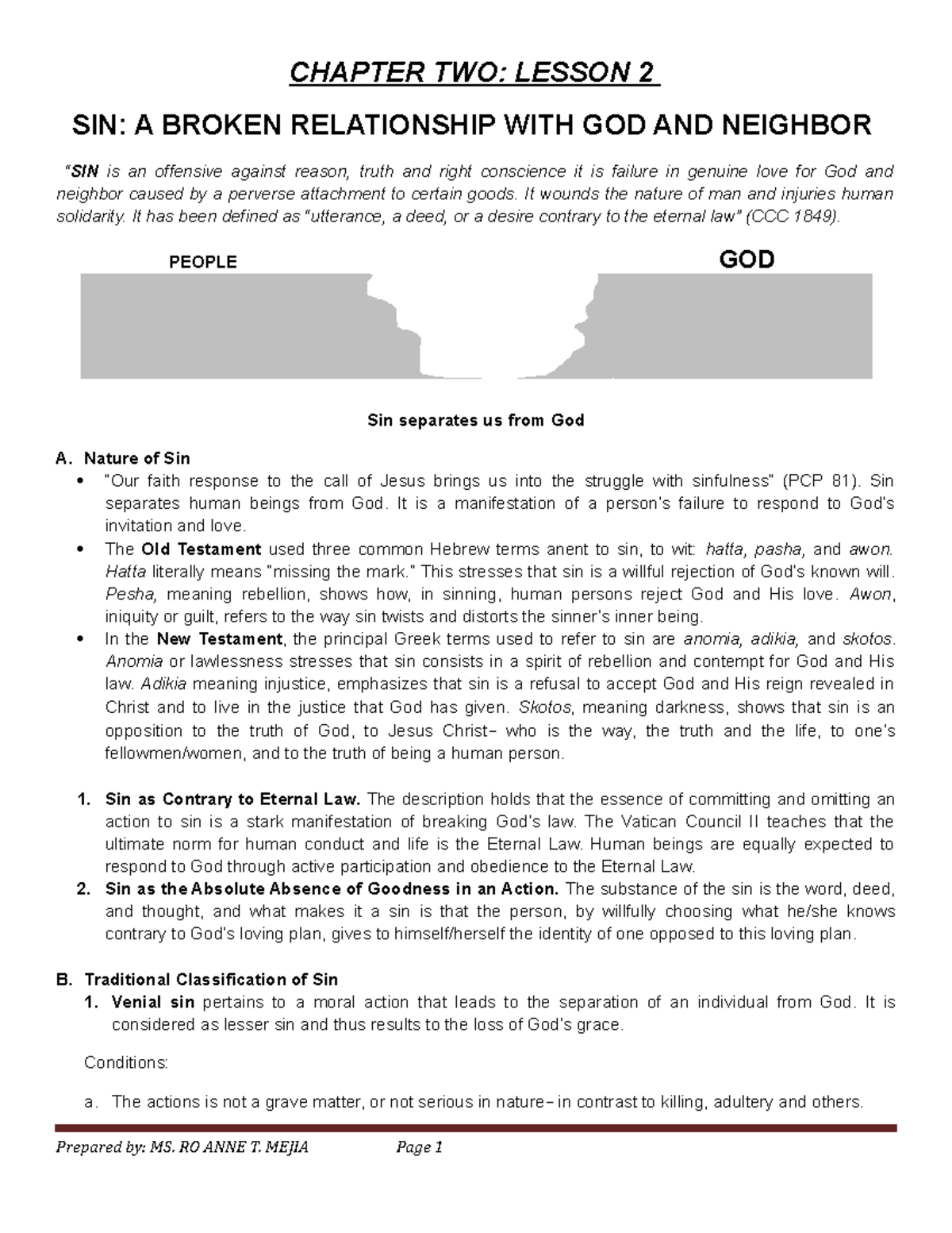 Chapter TWO Lesson 2 SIN - CHAPTER TWO: LESSON 2 SIN: A BROKEN ...