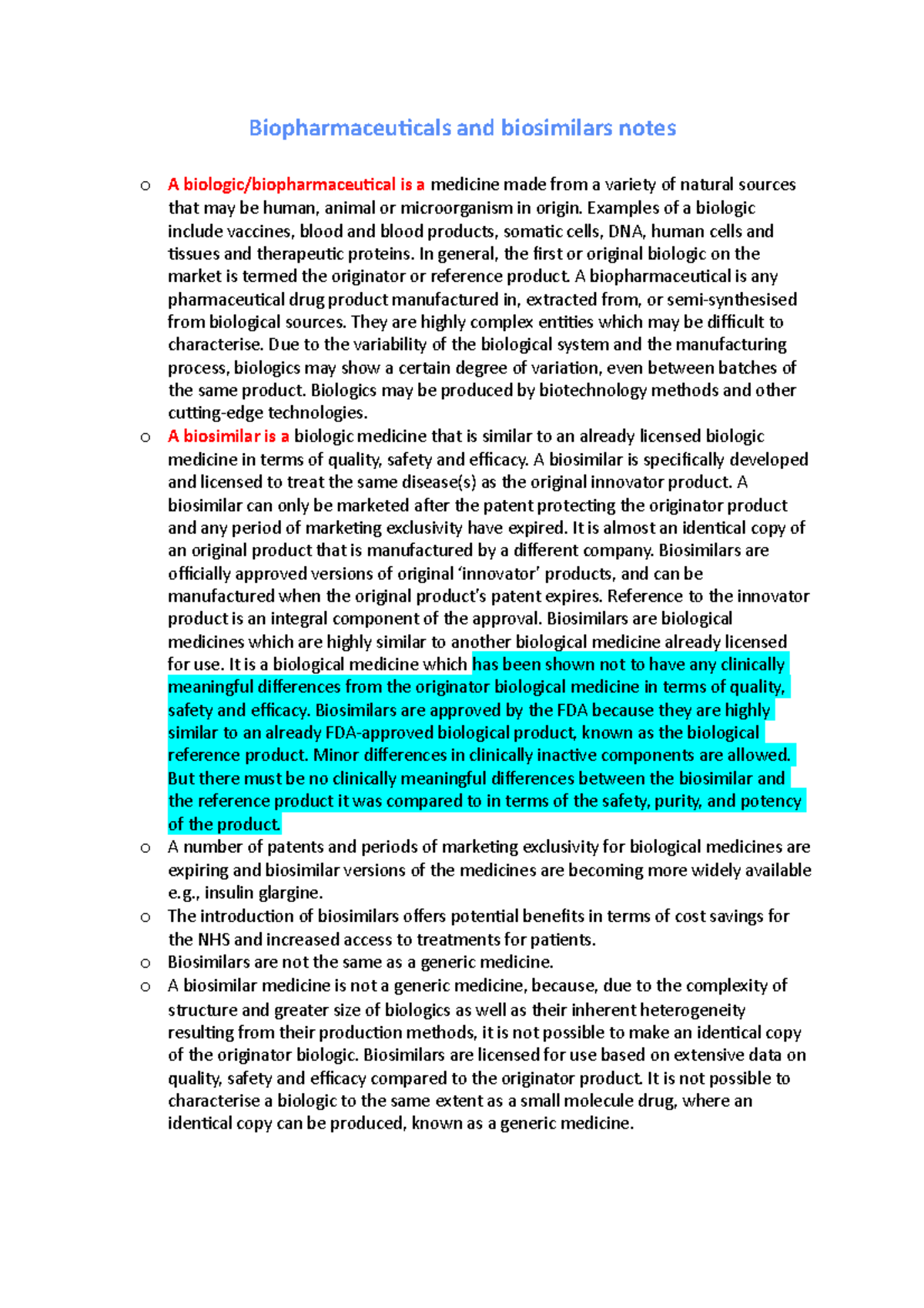 Notes-Biopharmaceuticals and biosimilars - Examples of a biologic ...