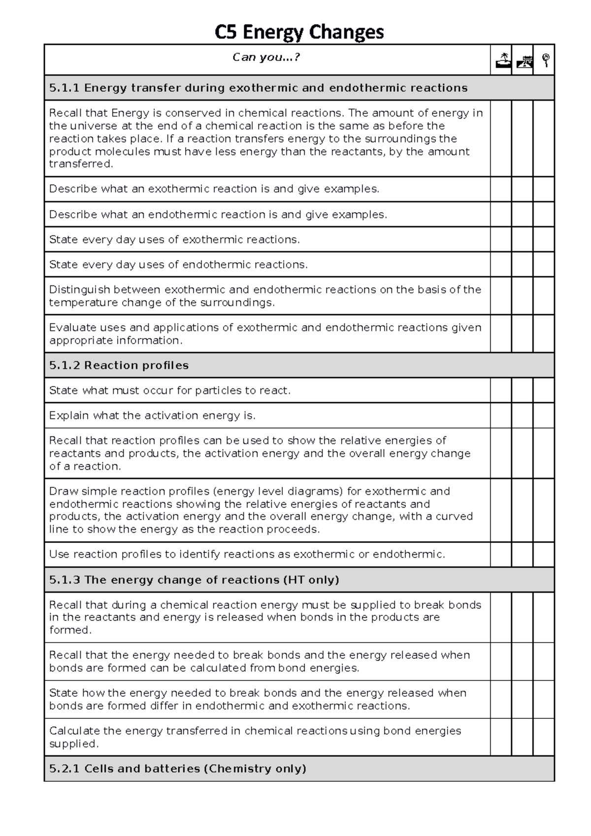 C5 revision checklist energy changes - C5 Energy Changes Can you...? 5. ...