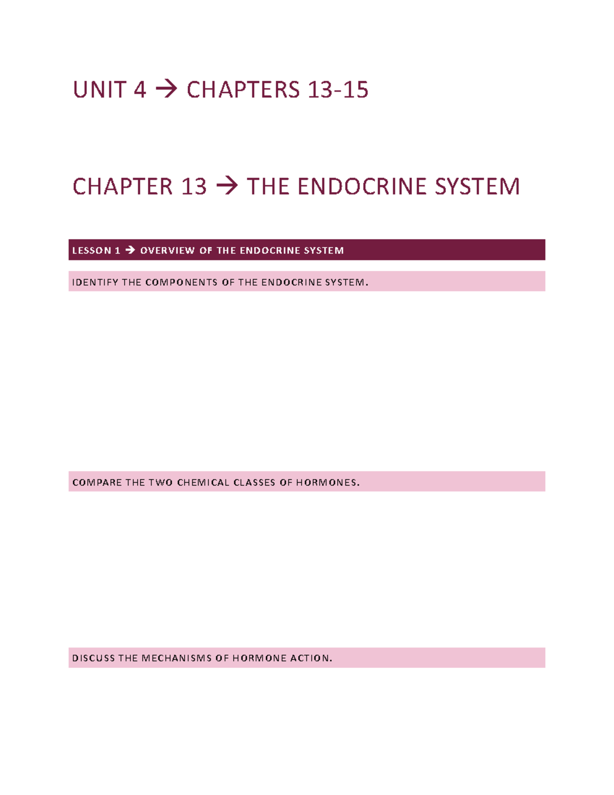 Unit 4 Study Template - UNIT 4 CHAPTERS 13- CHAPTER 13 THE ENDOCRINE ...