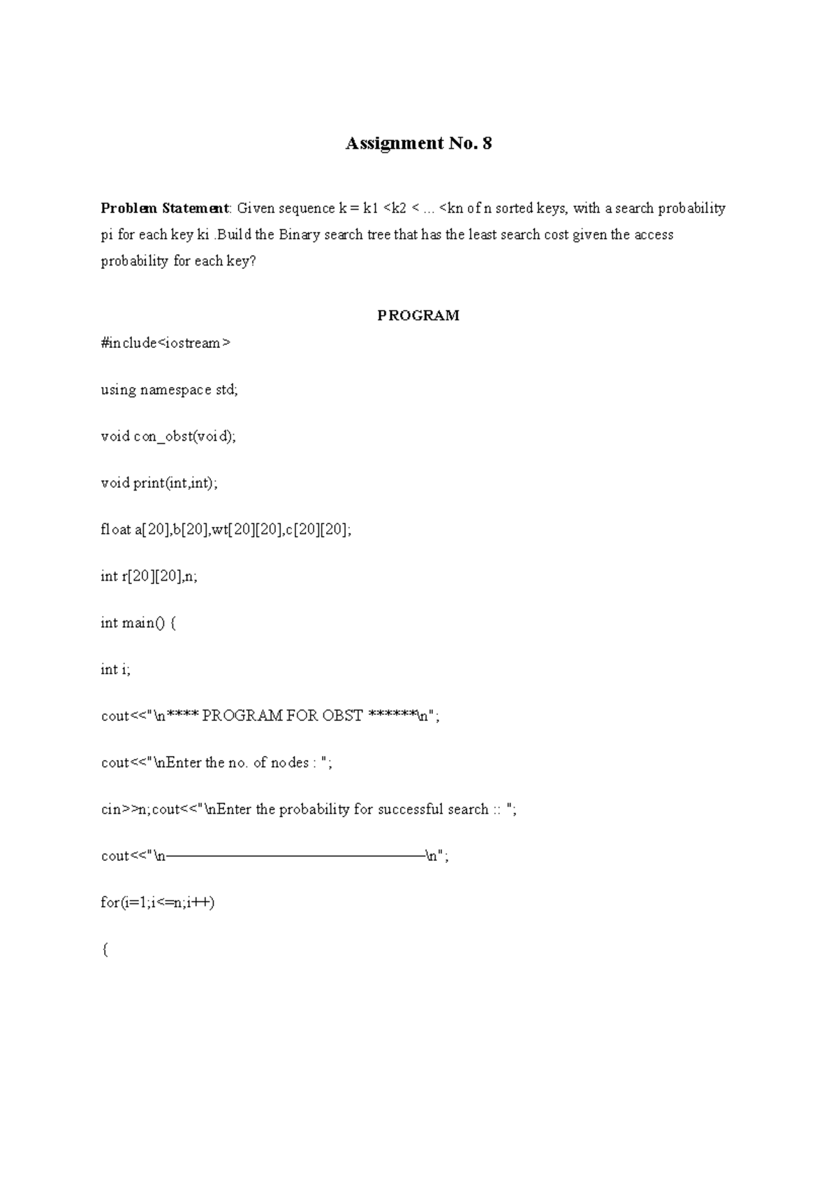 Assignment 8 - 8 Problem Statement: Given sequence k = k1