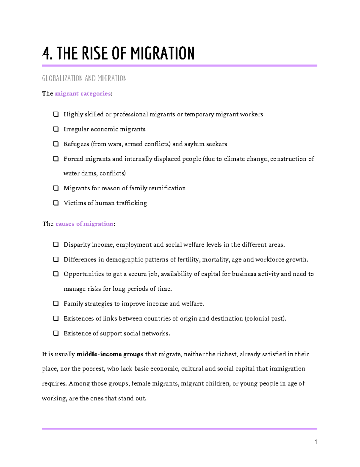 Lecture 4 - Notes for Topic 4 - 4. THE RISE OF MIGRATION GLOBALIZATION ...
