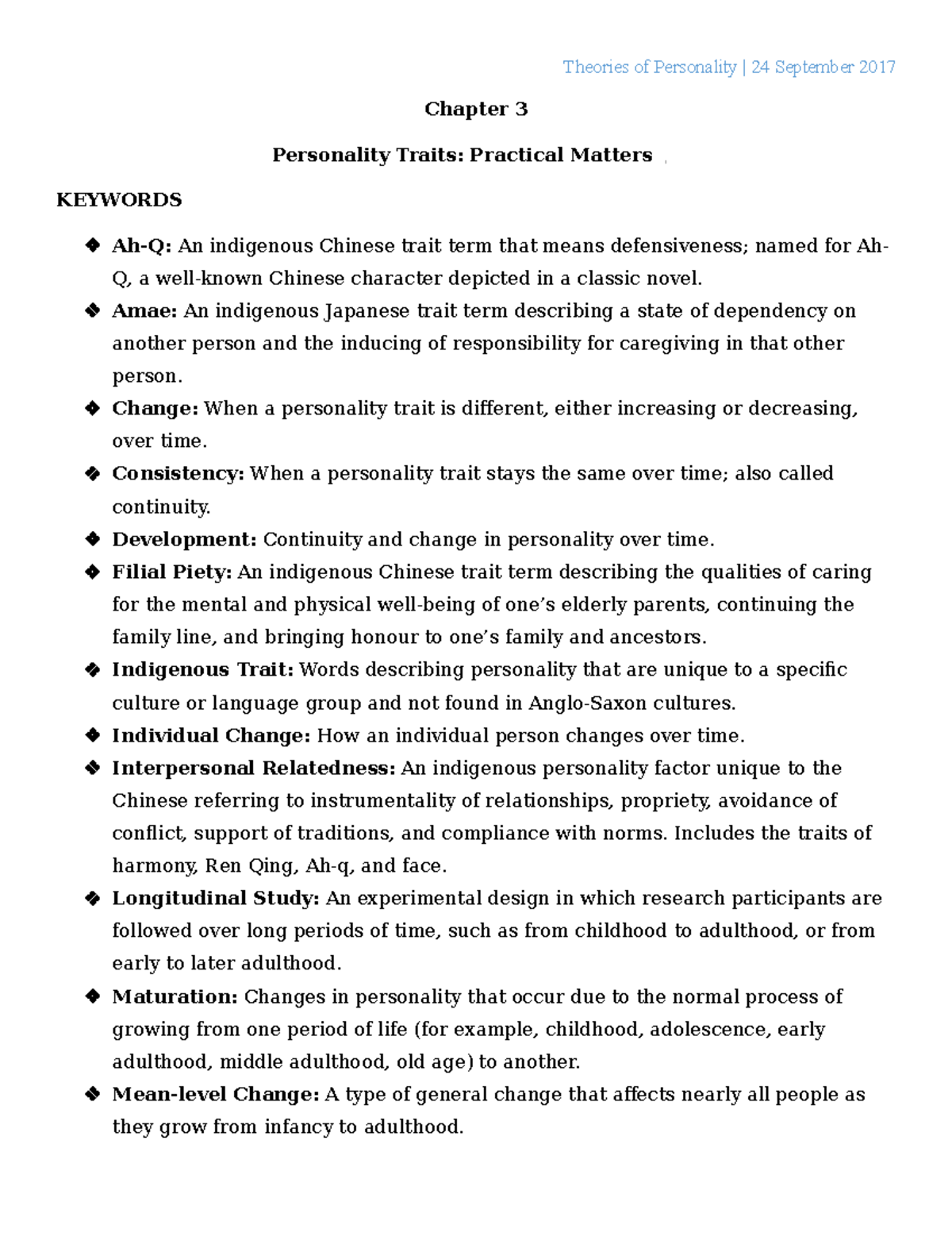 Home Notes #03 - Chapter 03 Personality Traits: Practical Matters ...