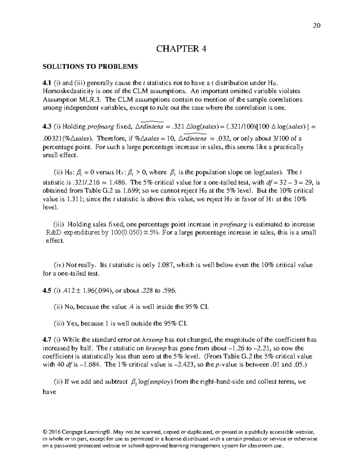 Wooldridge 6e Ch04 SSM - None - © 2016 Cengage Learning®. May not be scanned, copied or ...