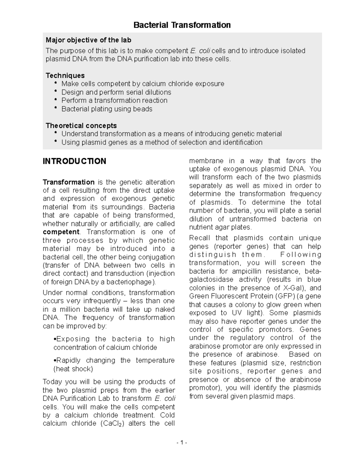 3 Transformation - Lab Description - INTRODUCTION Transformation is the ...