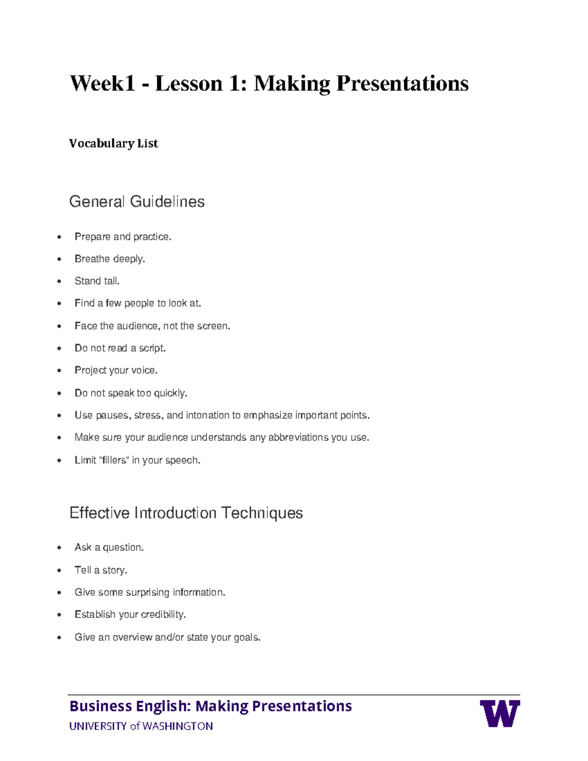 b Mod-1 Lesson 1 vocab - Business English: Making Presentations ...