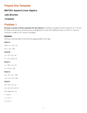MAT 350 Project One - Project One Template MAT350: Applied Linear ...