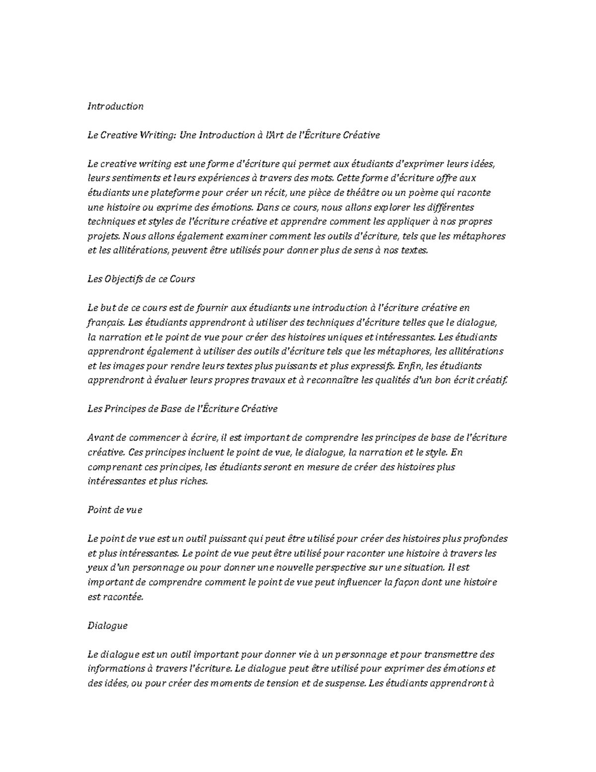 Creative Writing Study Notes - Introduction Le Creative Writing: Une ...