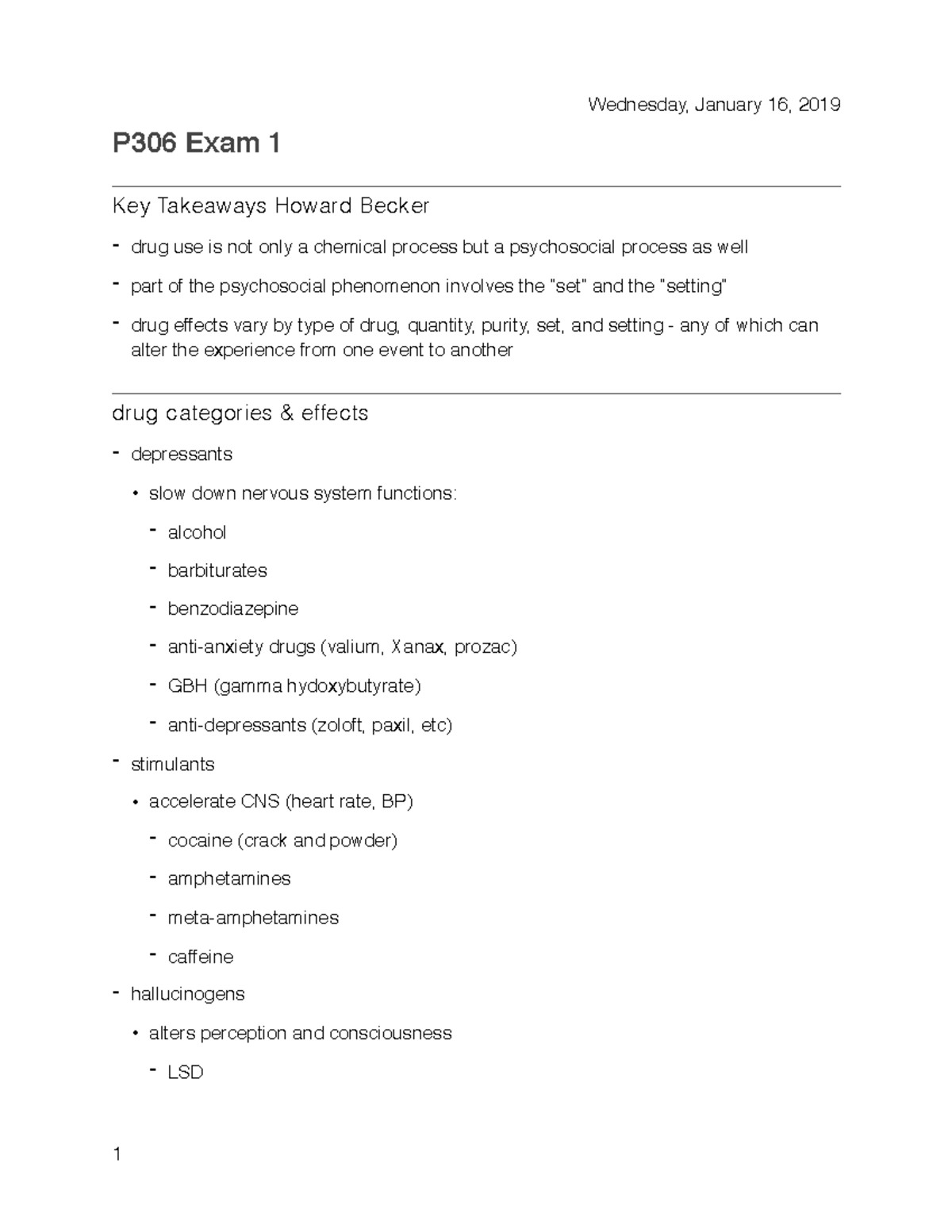 P306 exam1 notes - Exam 1 - Wednesday, January 16, 2019 P306 Exam 1 Key ...
