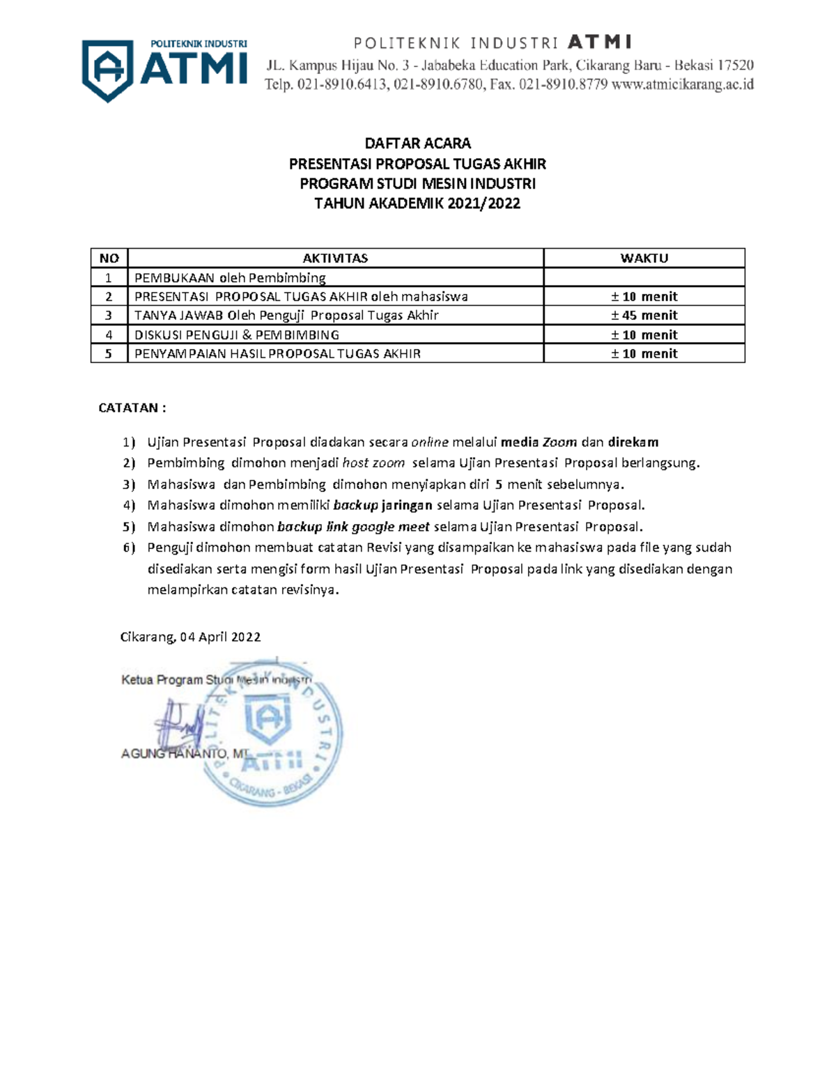 Rundown Acara Ujian Presentasi Proposal 2022 - DAFTAR ACARA PRESENTASI ...