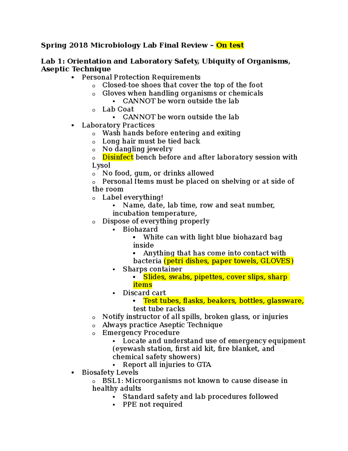 Spring 2018 Microbiology Lab Final Review - Rarely are there treatments ...