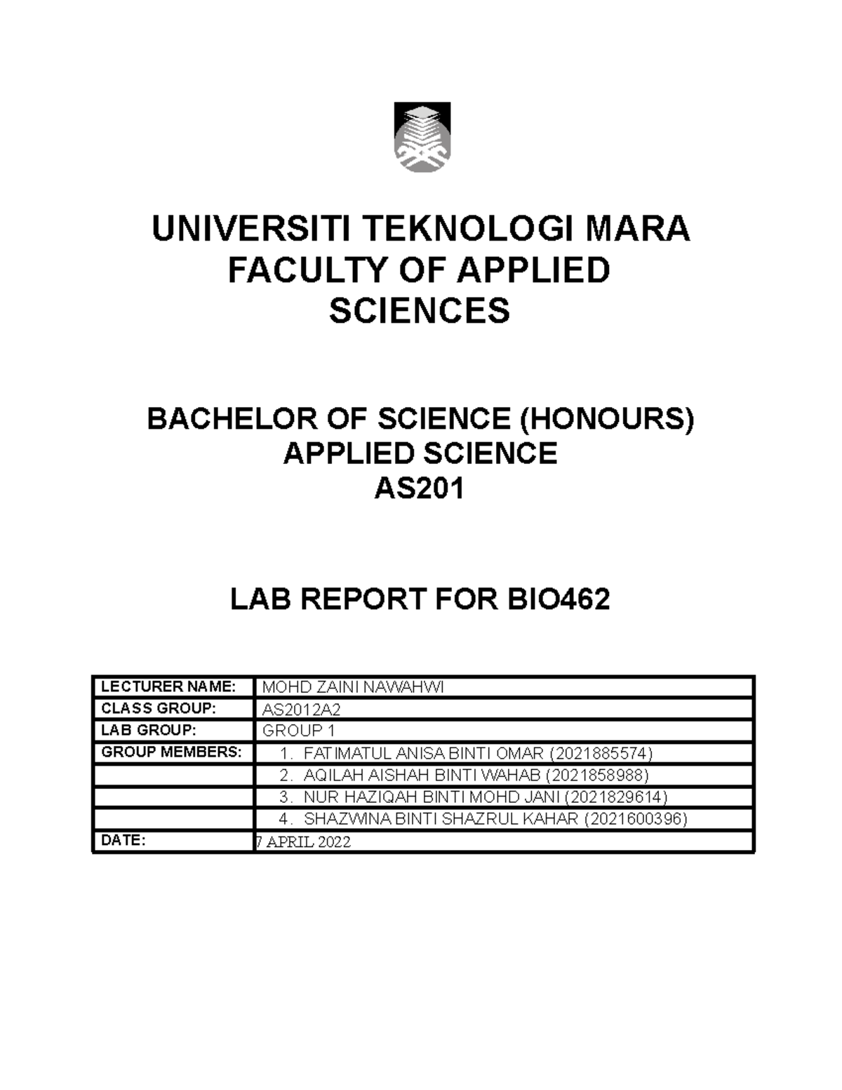 Experiment 1 Dilution AND Molarity - UNIVERSITI TEKNOLOGI MARA FACULTY ...