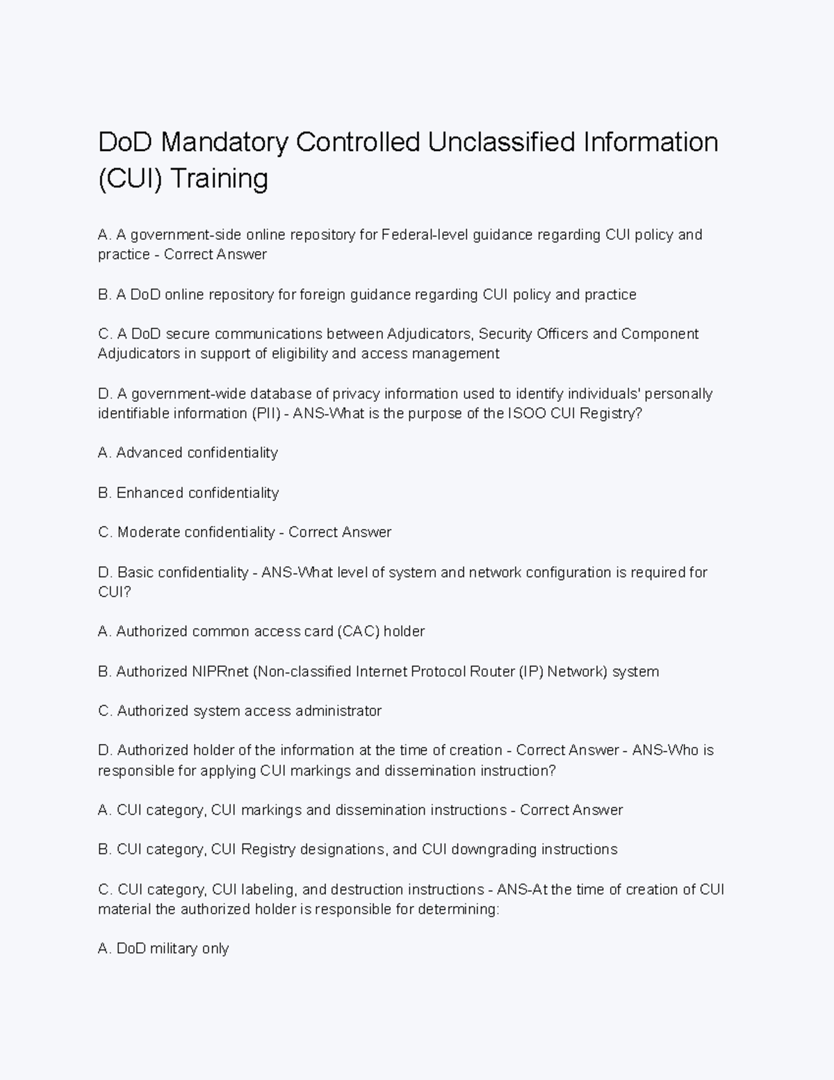 Do D Mandatory Controlled Unclassified Information (CUI) Training - A ...