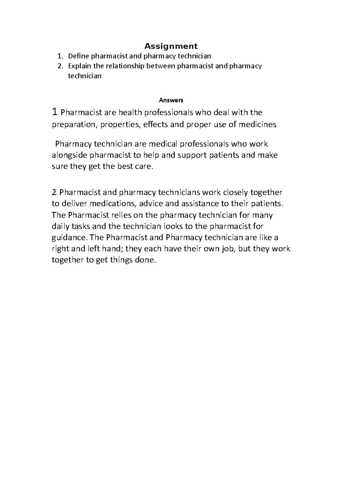 PTP111 - Assignment - Assignment 1. Define pharmacist and pharmacy ...
