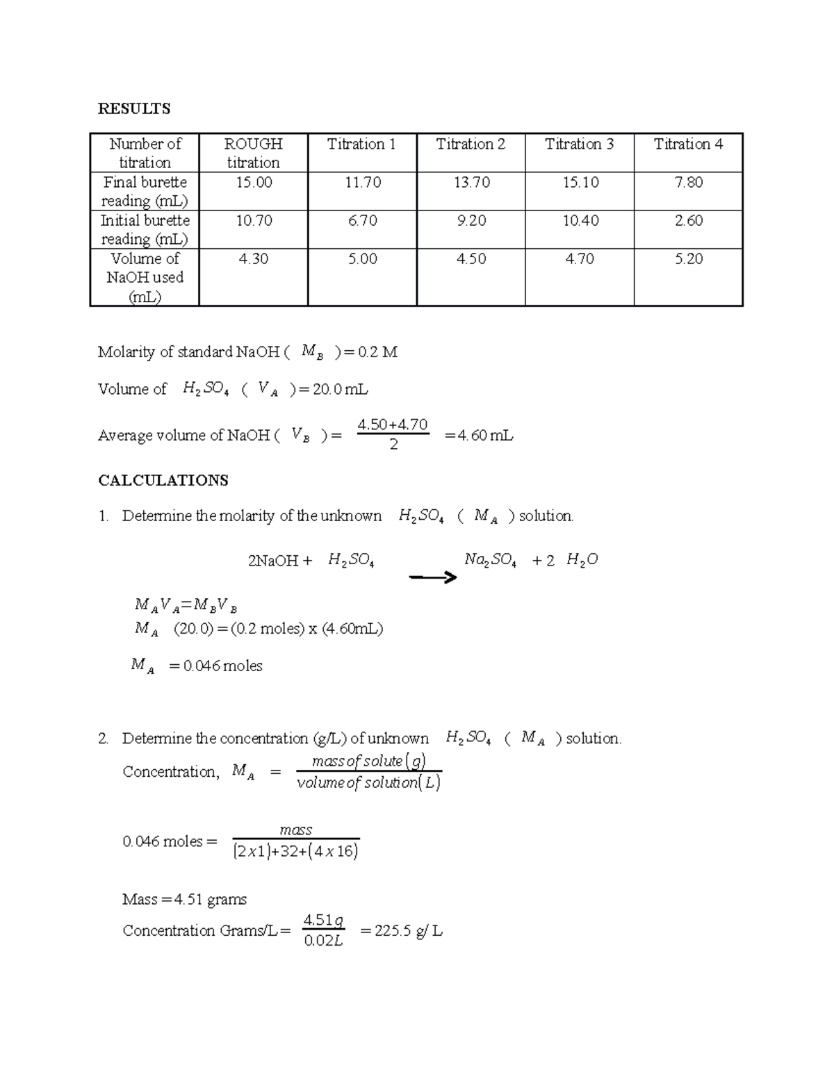 Titration CHM131 AS120 PRACTICAL LAB REPORT - Chemistry - UiTM - Studocu