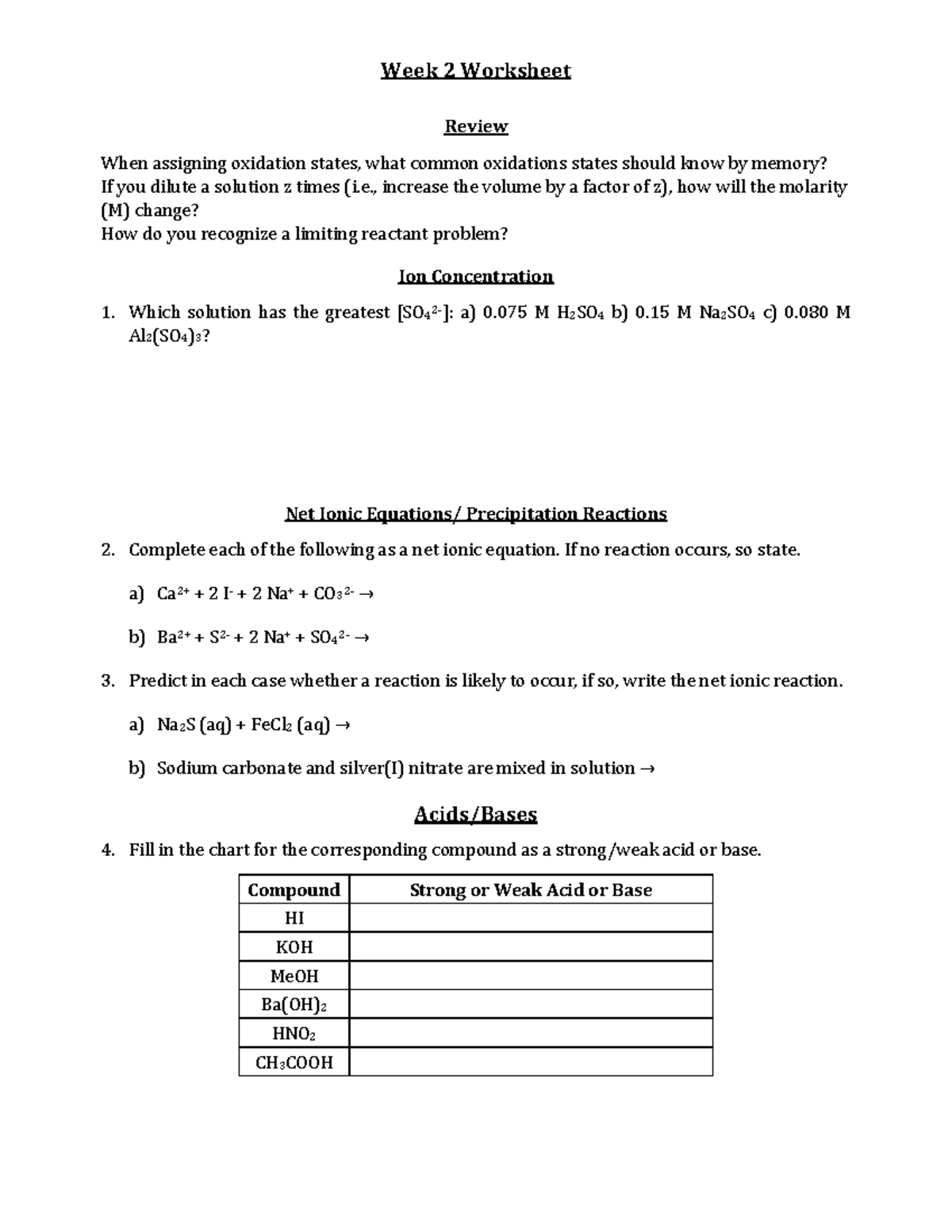 CHE2A Worksheet 2 - Review When assigning oxidation states, what common ...