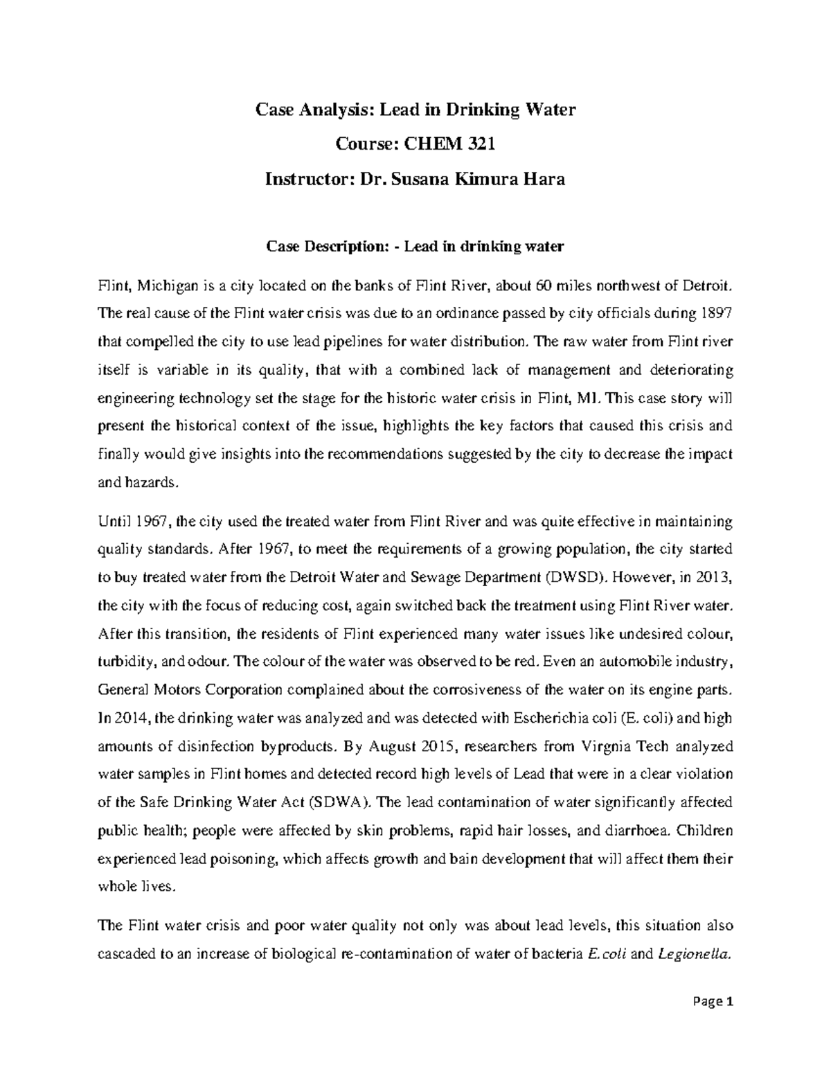 Flint water crisis - case study assigment envrionemntal chemistry class assignment - Case ...