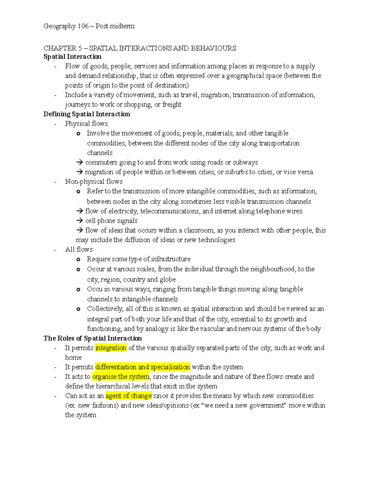 Geo 106, post midterm - raymond garrison - CHAPTER 5 – SPATIAL INTERACTIONS AND BEHAVIOURS ...
