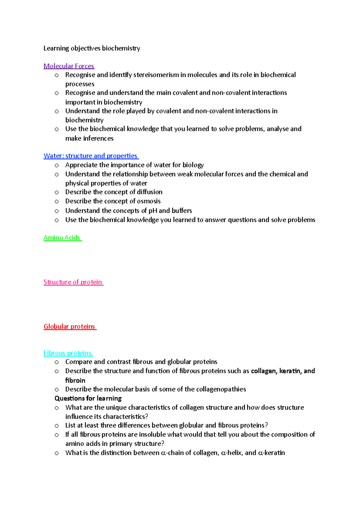 Learning objectives biochemistry - Learning objectives biochemistry ...