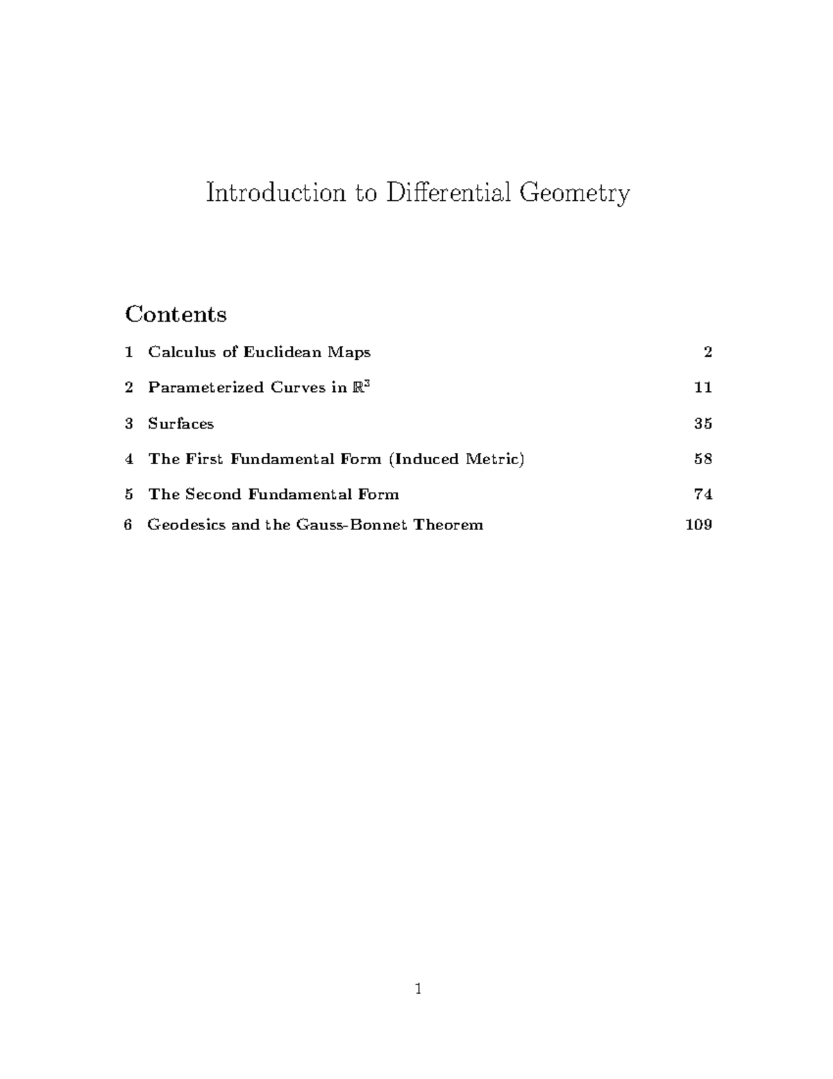 Notes on Introduction to Differential Geometry - Introduction to ...