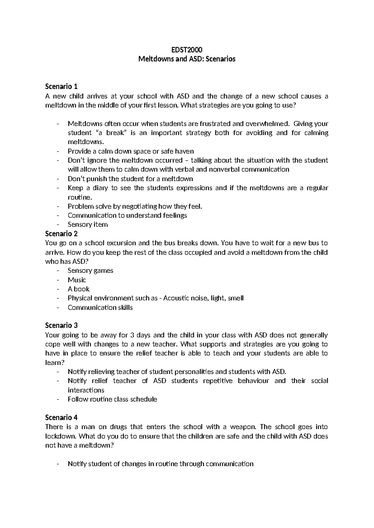 ASD Activity Meltdown Scenarios - EDST Meltdowns and ASD: Scenarios ...