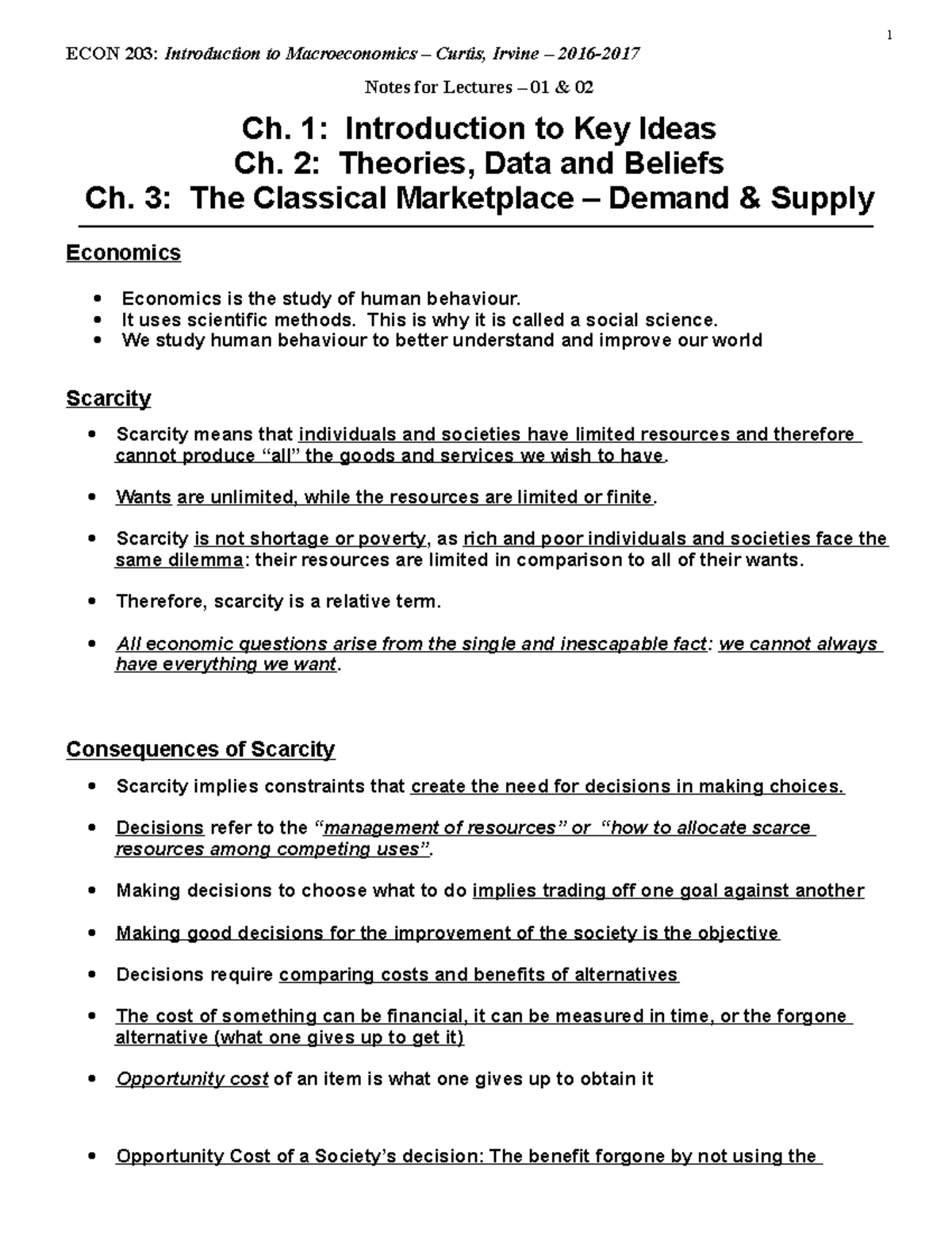 Notes for Lectures 1&2 - ECON 203: Introduction to Macroeconomics ...