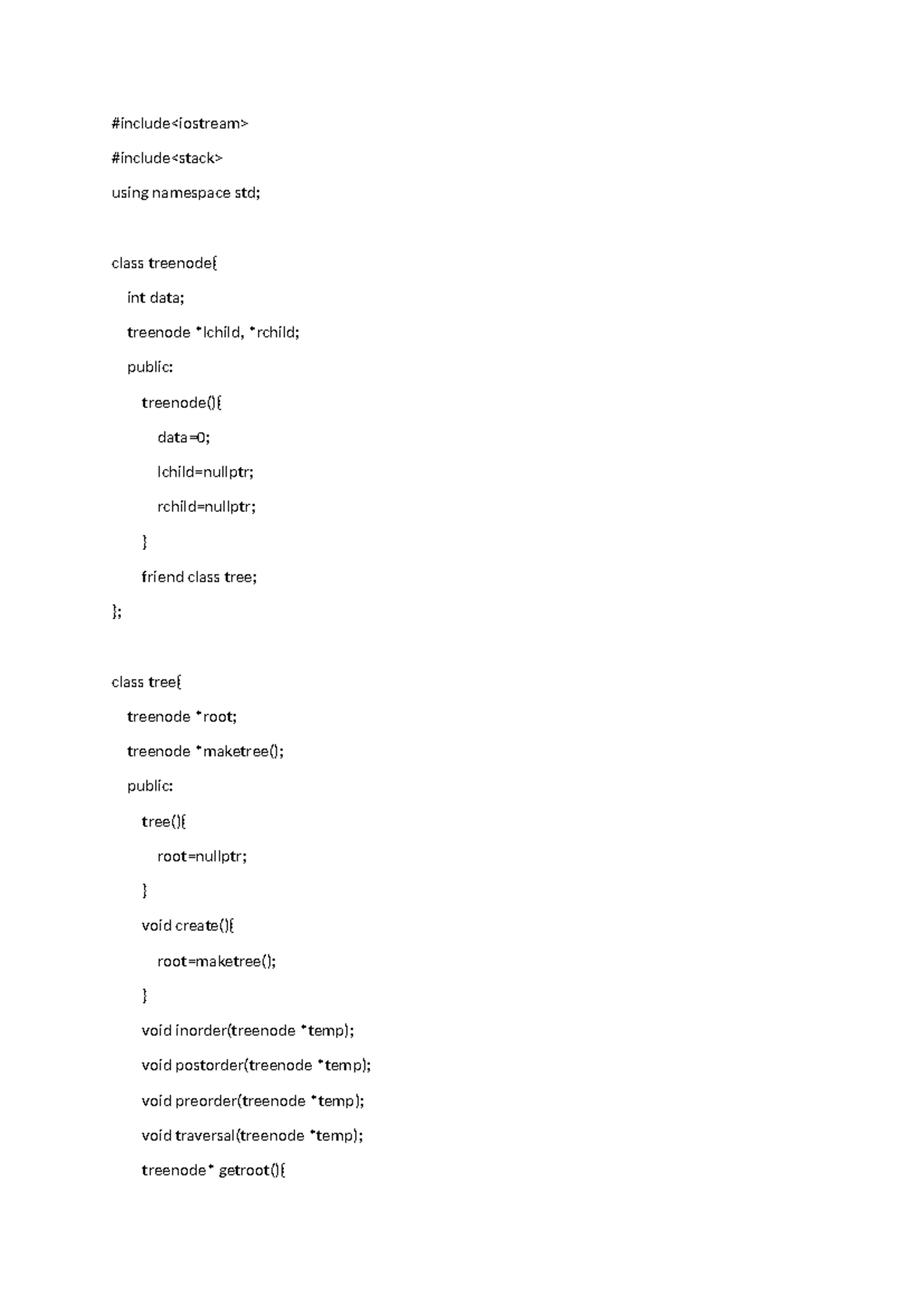 Assignment 1 - #include #include using namespace std; class treenode{ - Studocu