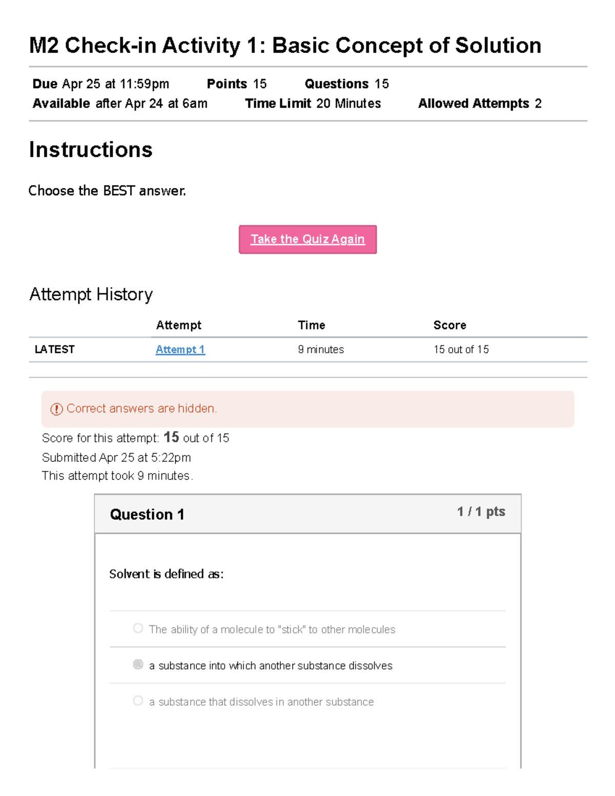 M2 Check-in Activity 1 Basic Concept of Solution Analytical Chemistry - M2 Check-in Activity 1 ...