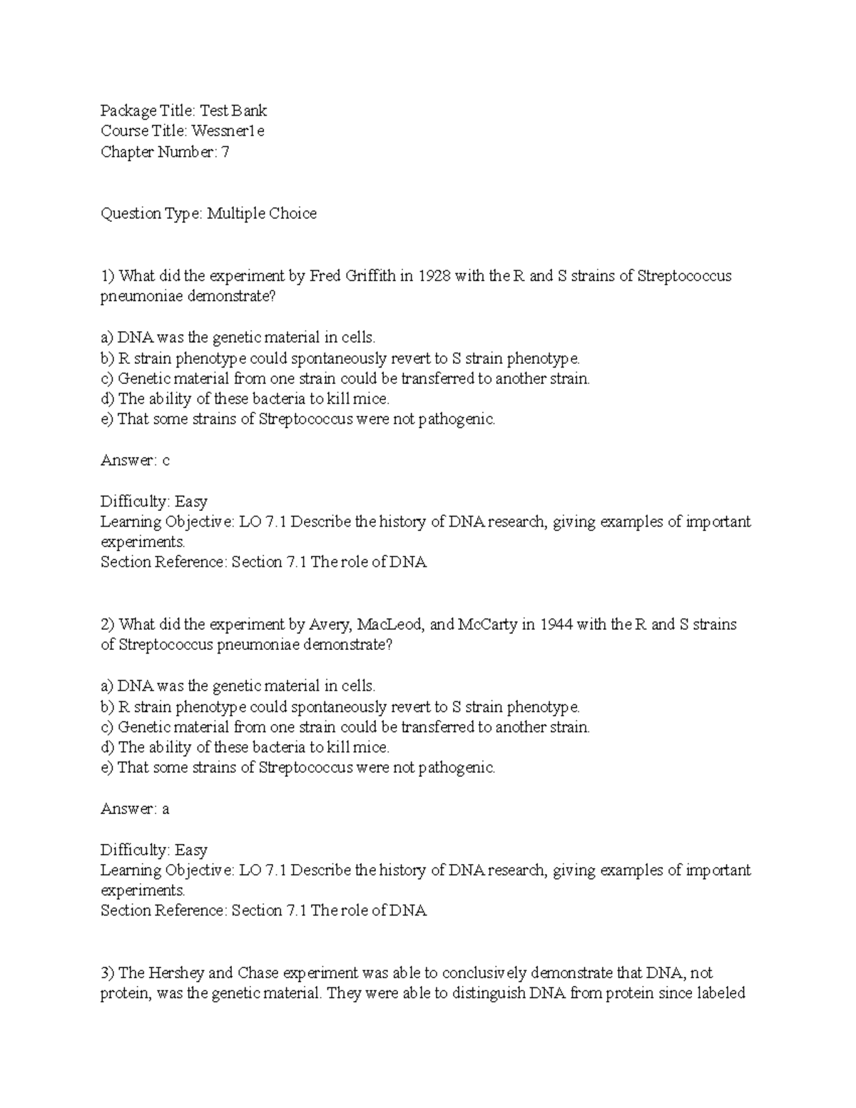 Microbiology Chapter 7 Sample Test Questions - Package Title: Test Bank ...