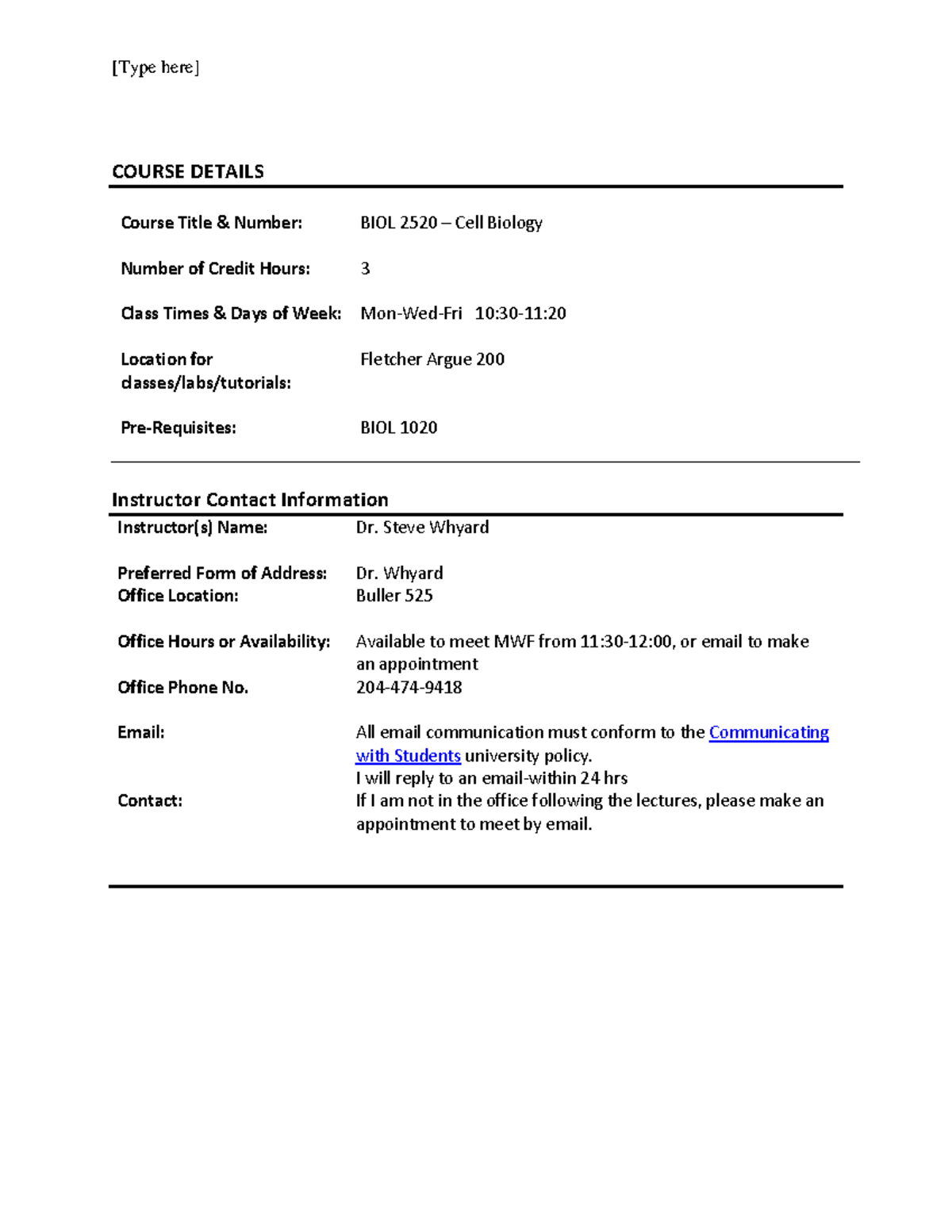 Biol 2520 Course Syllabus 2018 Warning Tt Undefined Function 22 Warning Tt Undefined