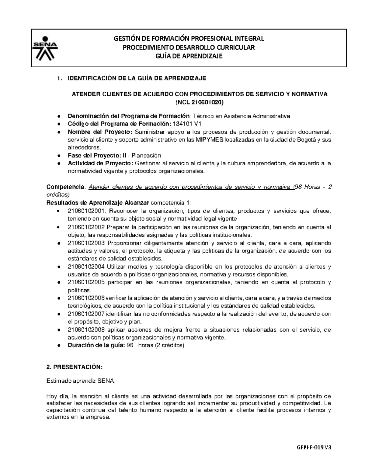 GFPI-F-019 Guia Servicio al cliente julio 27 2020 - GESTIÓN DE FORMACIÓN PROFESIONAL INTEGRAL ...