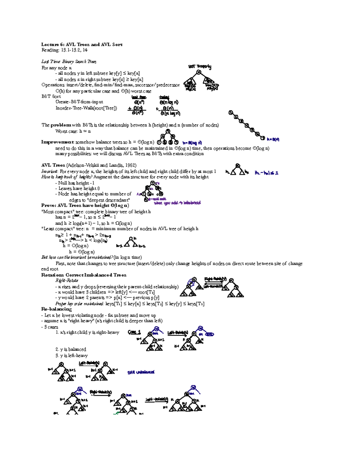 Lecture 6 Avl Trees And Avl Sort Feb 23 2016 Lecture 6 Avl Trees And Avl Sort Reading 131