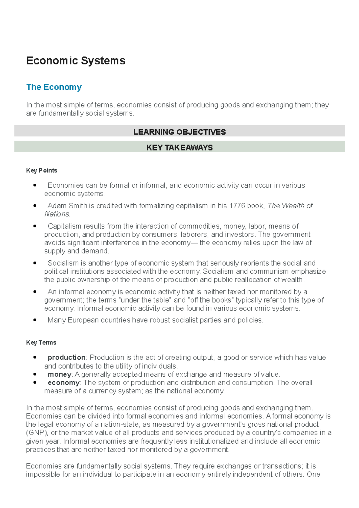 Economics; Economic systems - Economic Systems The Economy In the most ...