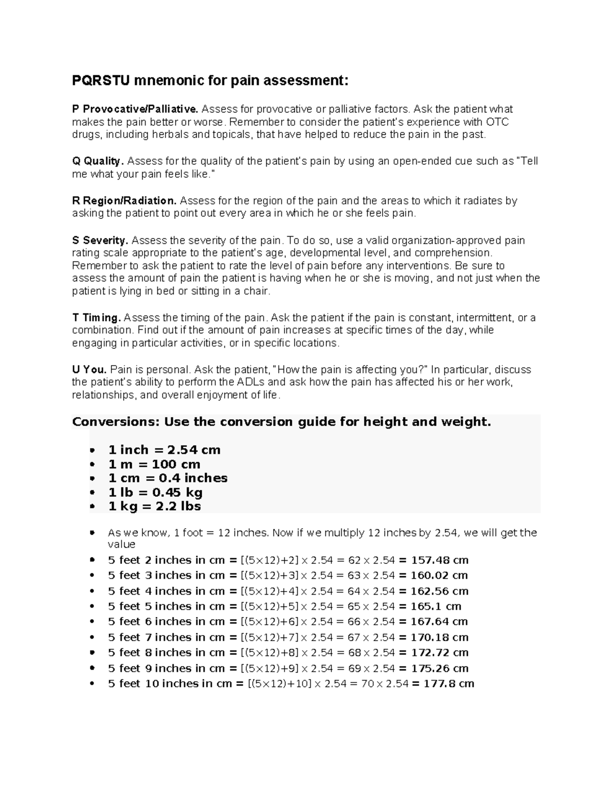Pqrstu AND Measurments - PQRSTU mnemonic for pain assessment: P ...