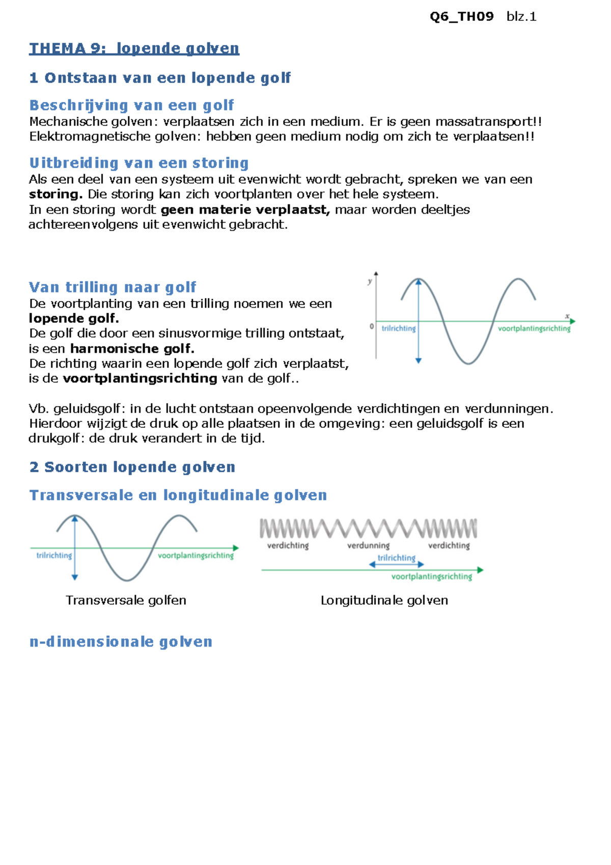 Thema 9 Lopende golven - THEMA 9: lopende golven 1 Ontstaan van een ...