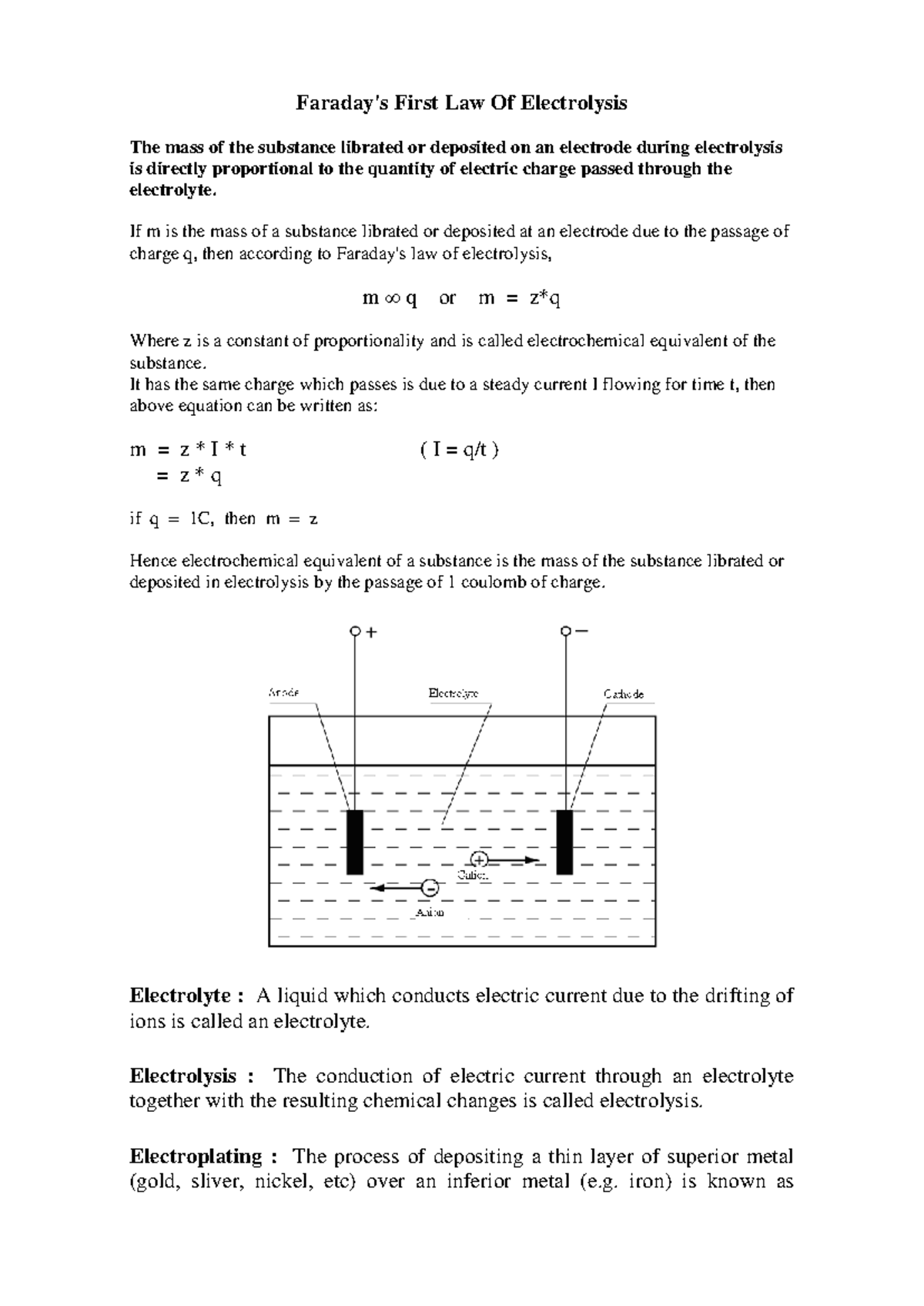 Worksheet - dfdsdf - Faraday's First Law Of Electrolysis The mass of ...