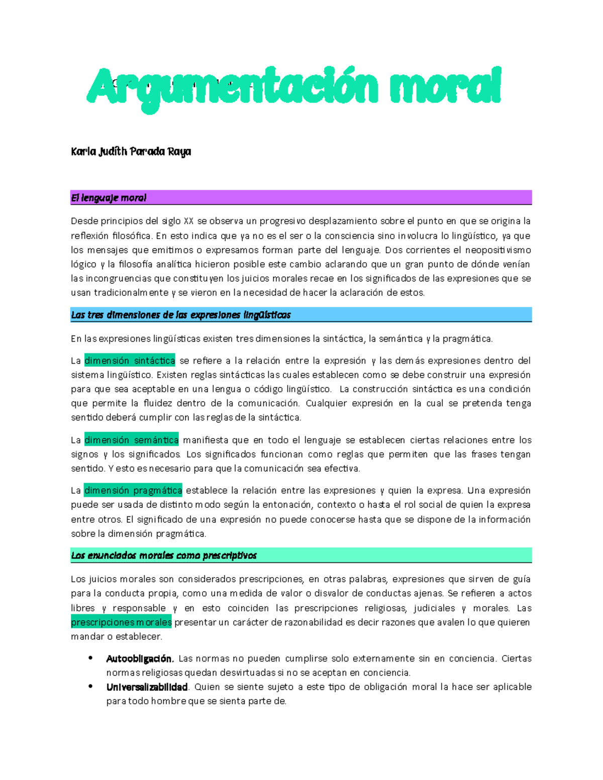 Resumen argumentación moral - Karla Judith Parada Raya El lenguaje ...