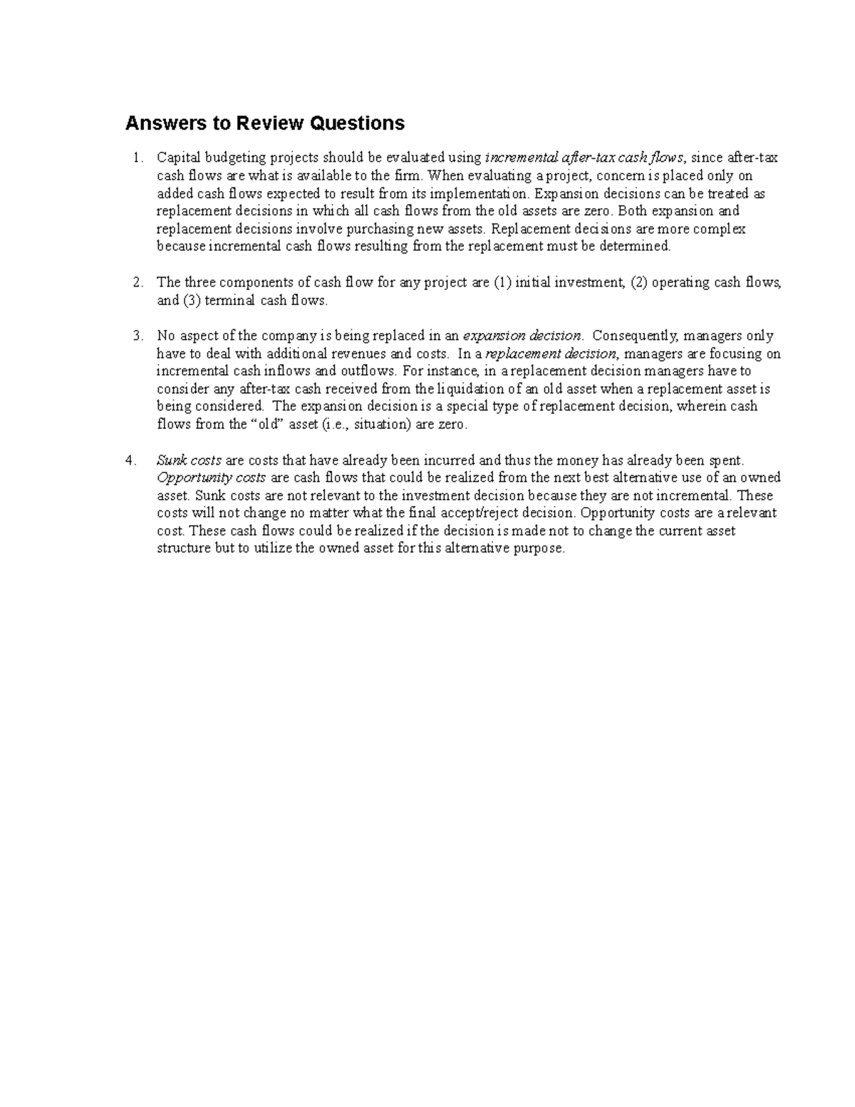 Chapter 11 Capital Budgeting Cash Flows and Risk Refinements-Solutions ...