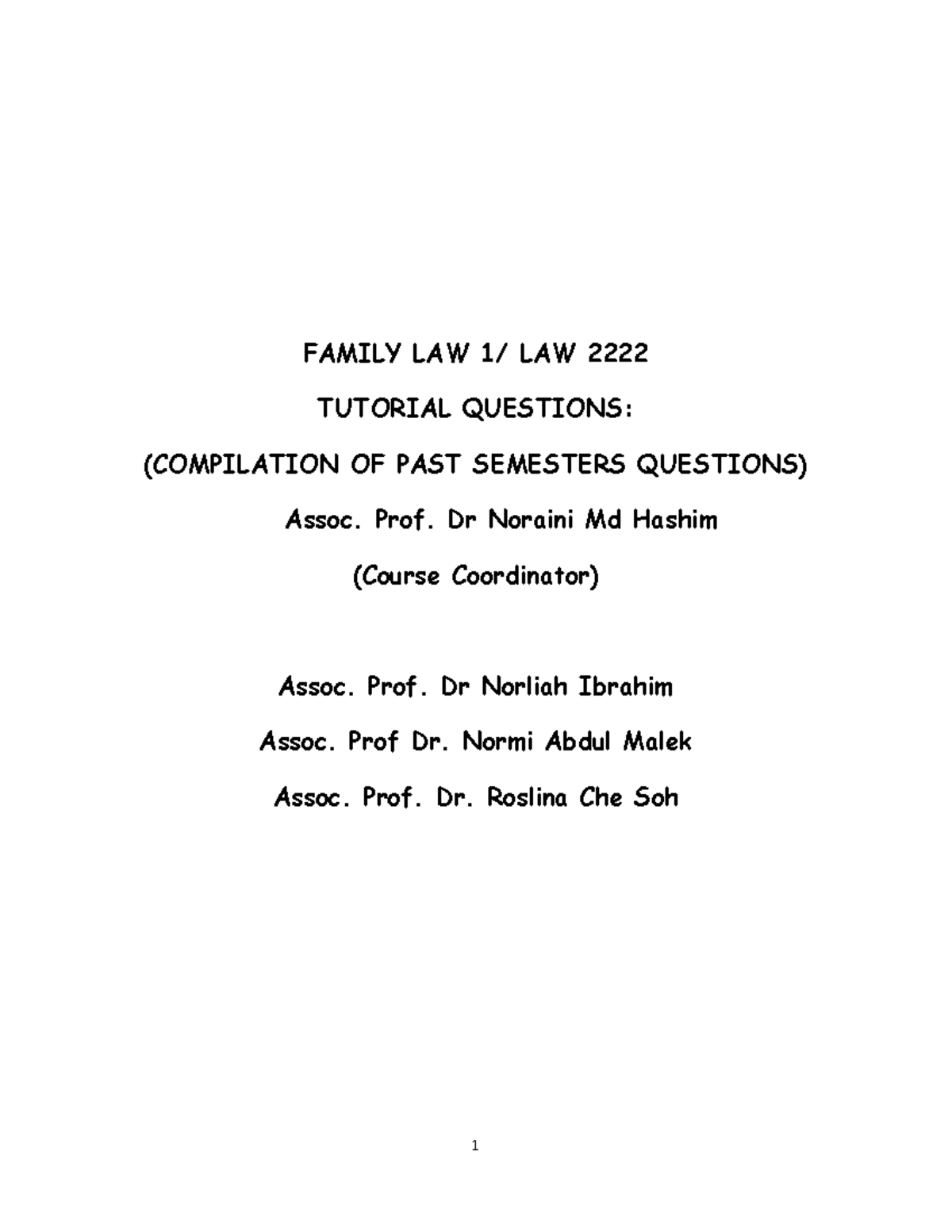 LAW 2222 Tutorial Question 2021 - FAMILY LAW 1/ LAW 2222 TUTORIAL ...