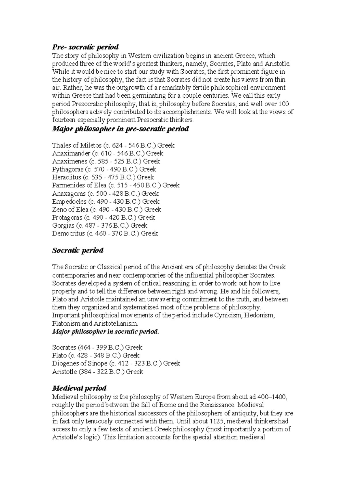 Noted on Philosophy - Pre- socratic period The story of philosophy in ...