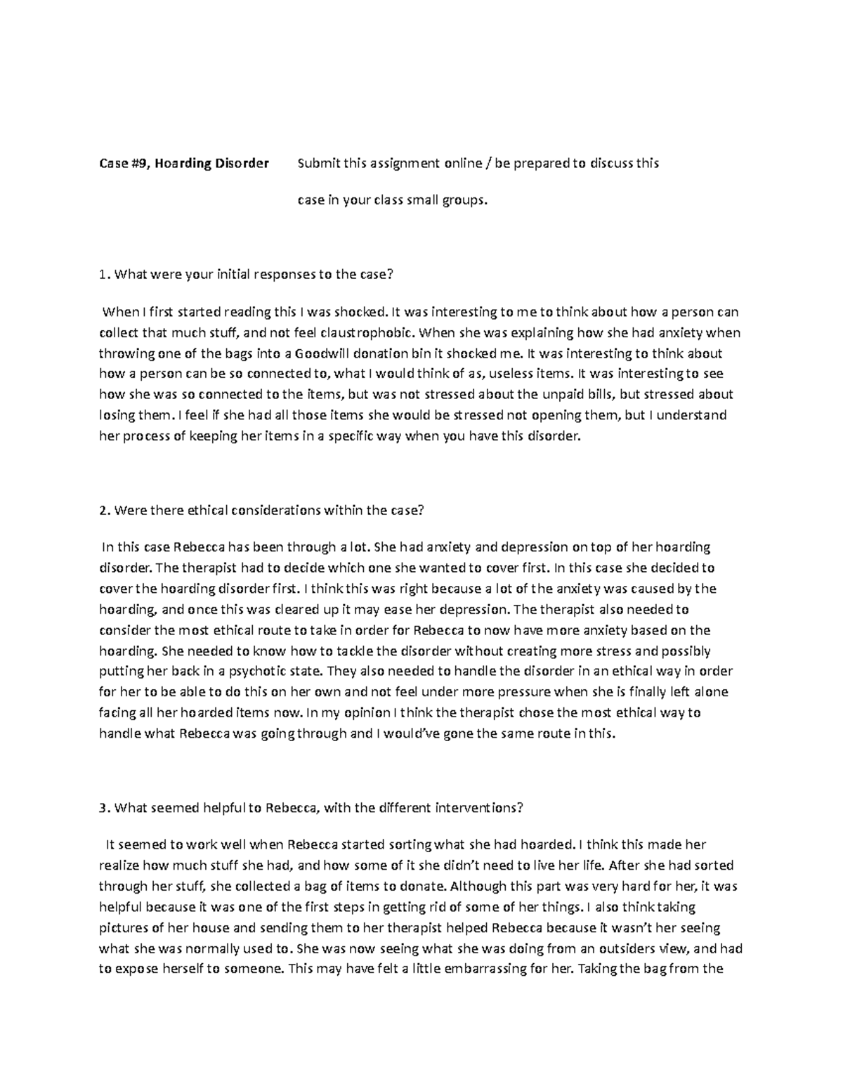 Case Study #9 - Essay - Case #9, Hoarding Disorder Submit this ...