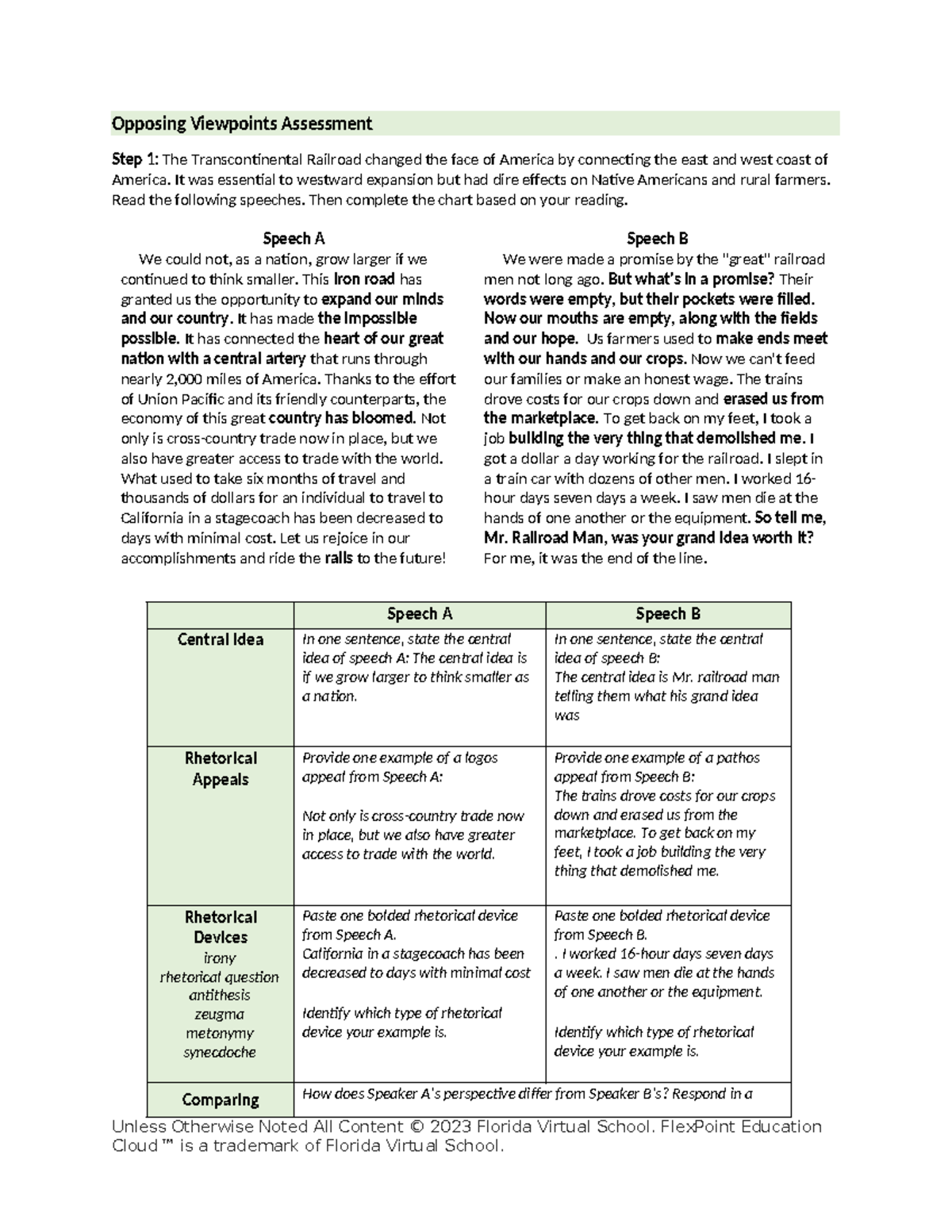 Opposing viewpoints assessment - Opposing Viewpoints Assessment Step 1 ...