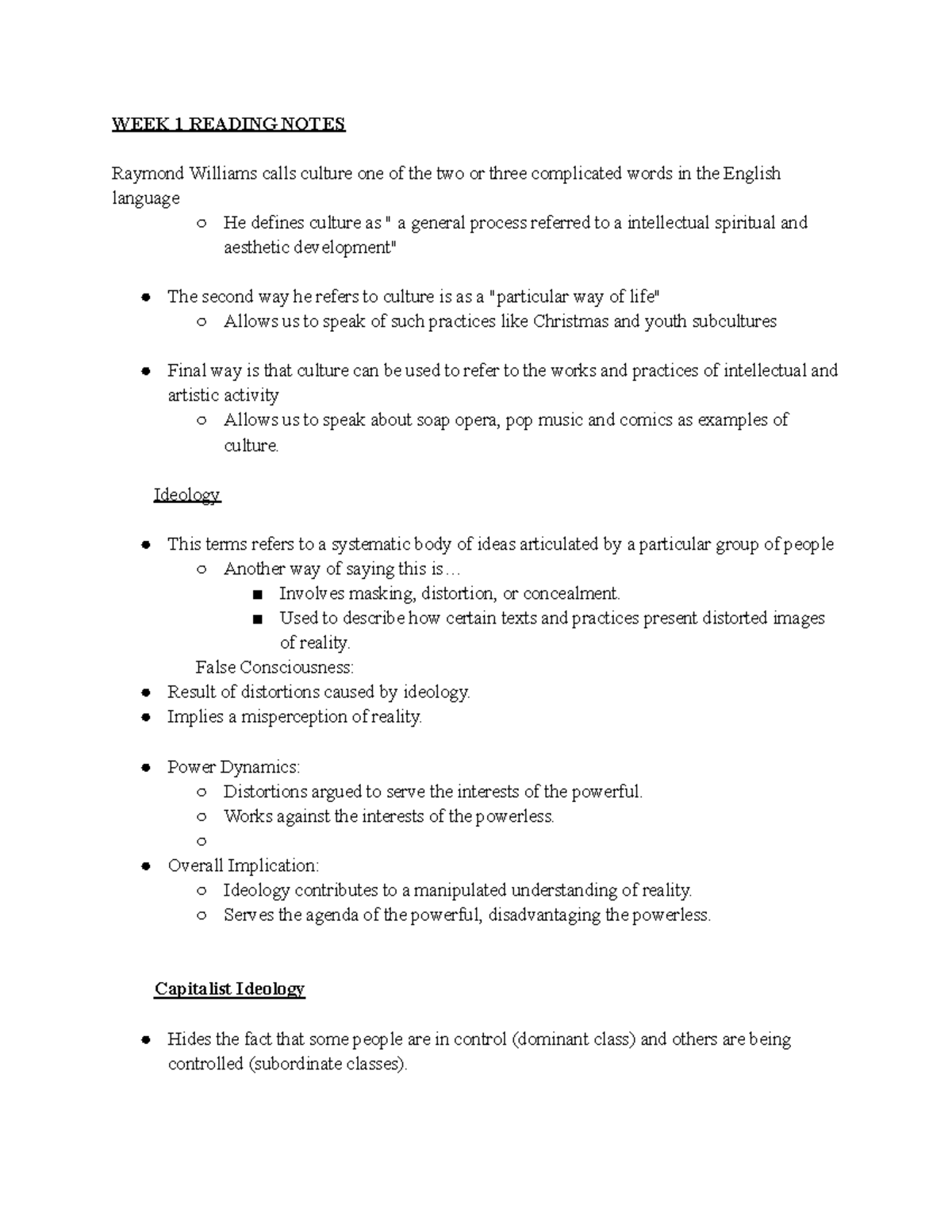 readingnotes for class - WEEK 1 READING NOTES Raymond Williams calls ...