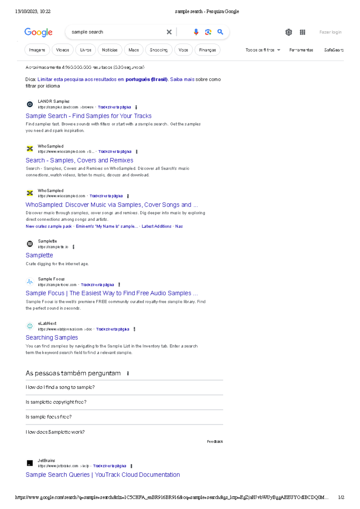 Sample search - Pesquisa Google - 13/10/2023, 10:22 sample search ...
